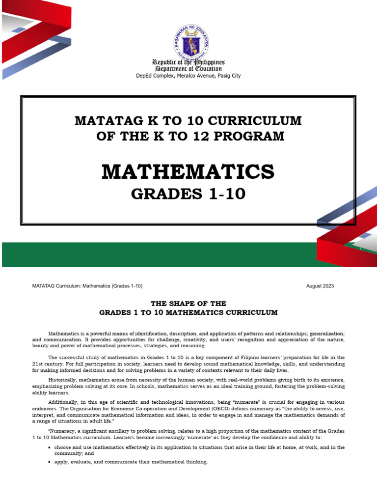 FINAL MATATAG Mathematics CG 2023 Grades 1 10 | PDF | Learning ...