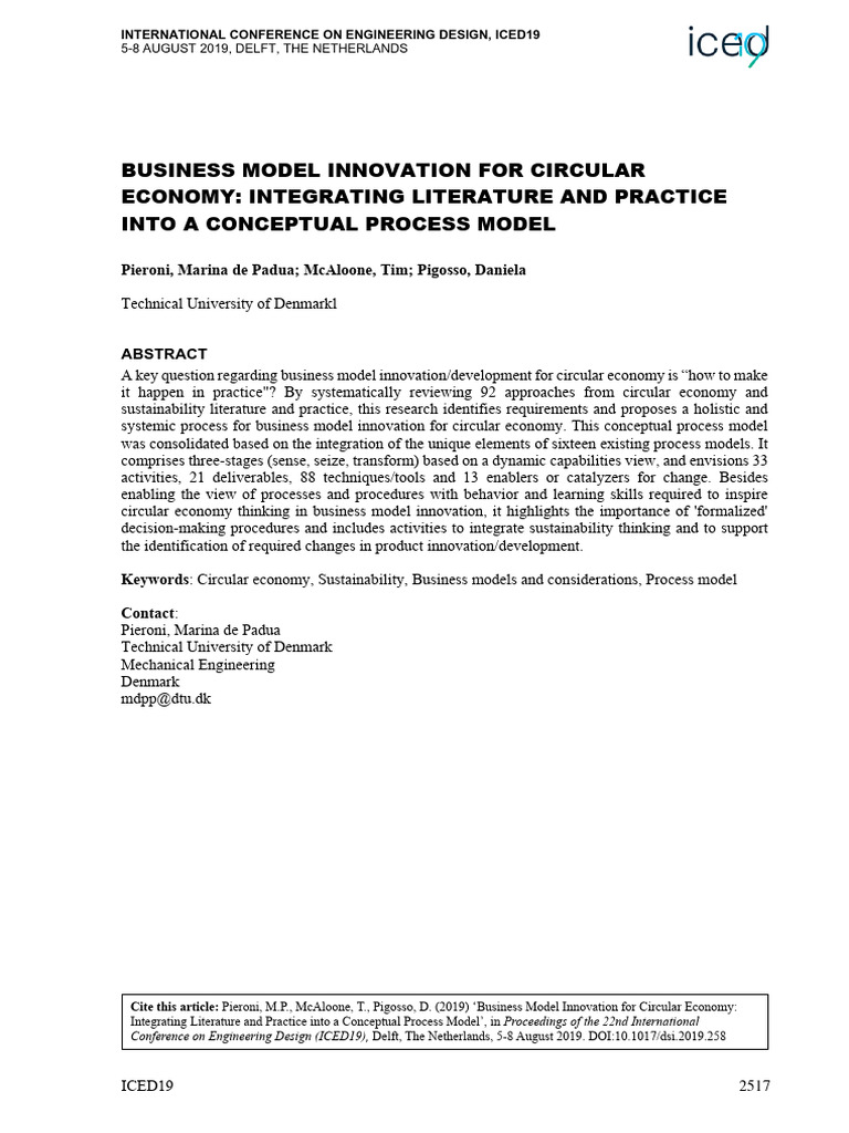 Business Model Innovation For Circular Economy Int | PDF | Conceptual Model | Business Model