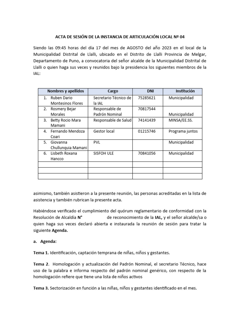 Modelo de Acta - Ial | PDF