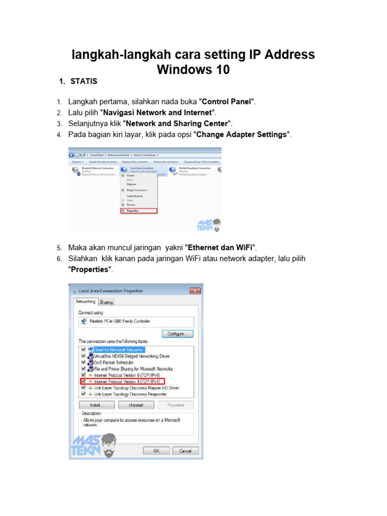 Langkah Konfigurasi IP Address | PDF | Komputer