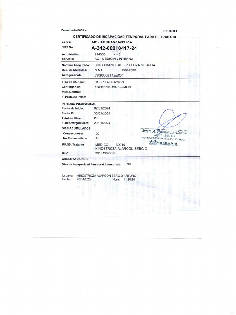 Certificado de Incapacidad Temporal | PDF