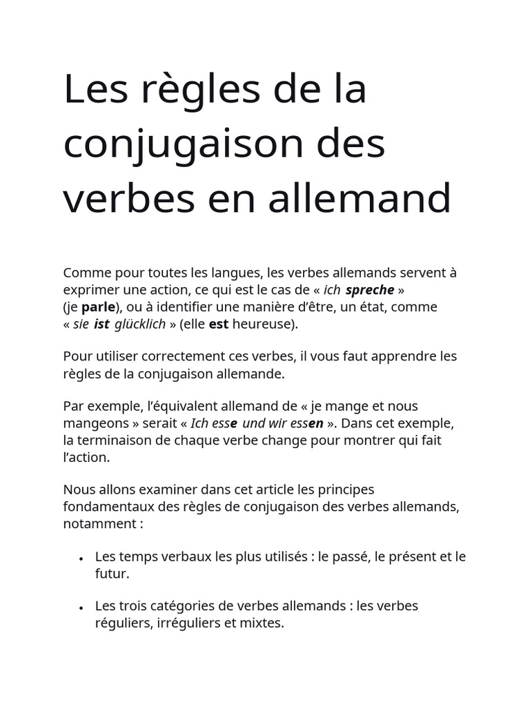 Les Règles de La Conjugaison Des Verbes en Allemand | PDF