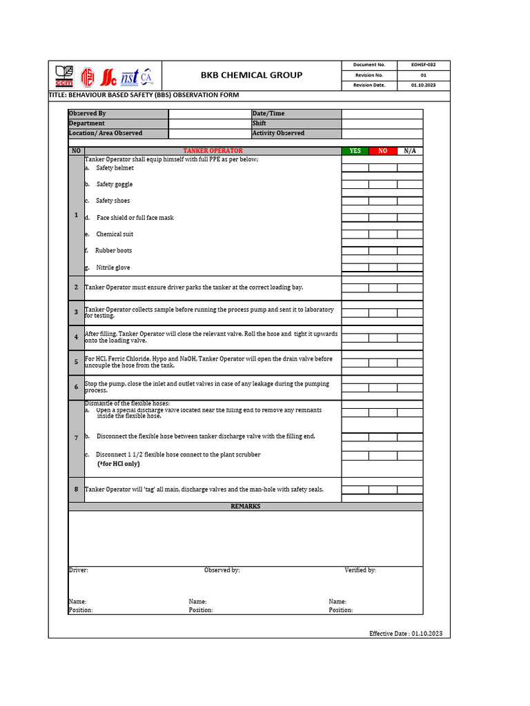 Eohsf-032-Bbs Observation Form | PDF | Oil Tanker | Valve