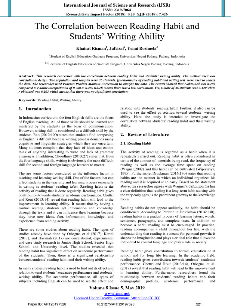 The Correlation Between Reading Habit An | PDF | Career & Growth | Language Arts & Discipline
