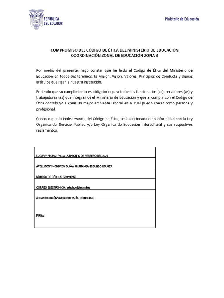 5.-FORMATO DE RECEPCI+ôN DEL C+ôDIGO DE +ëTICA | PDF