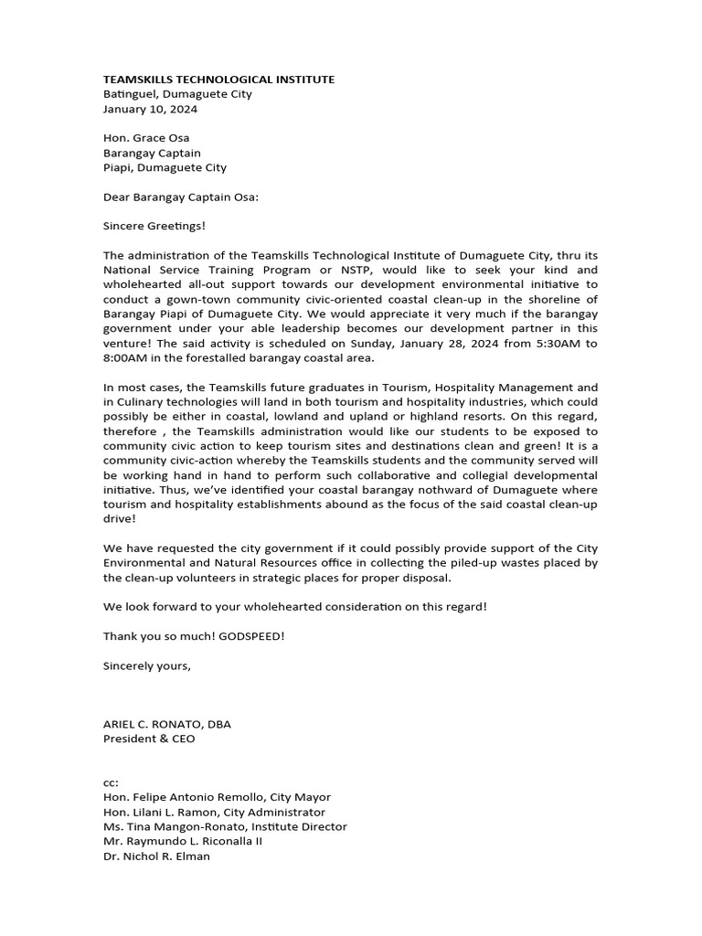 Letter For Barangay Captain | PDF