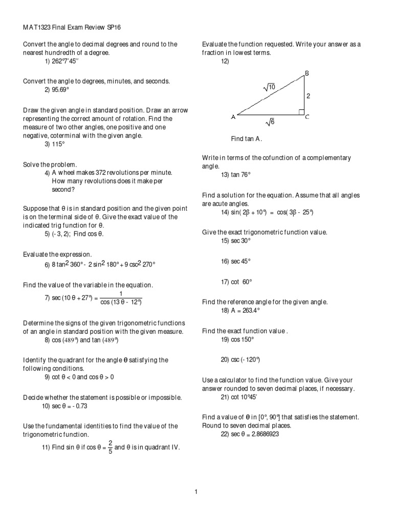 Trig Final Exam Review | PDF | Science & Mathematics