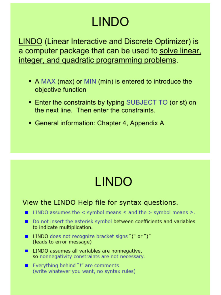 LINDO Optimization Guide | PDF | Function (Mathematics) | Loss Function