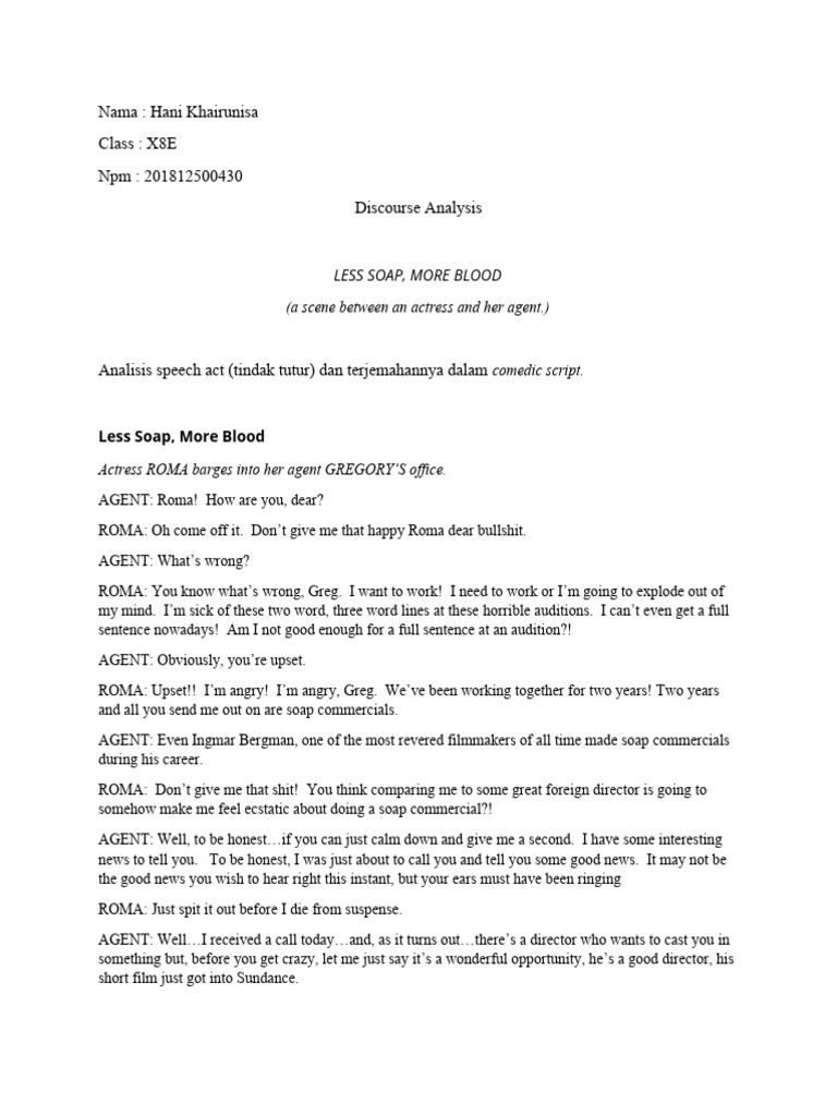 Discourse Analysis Speech Act Analysis | PDF | Human Communication | Linguistics