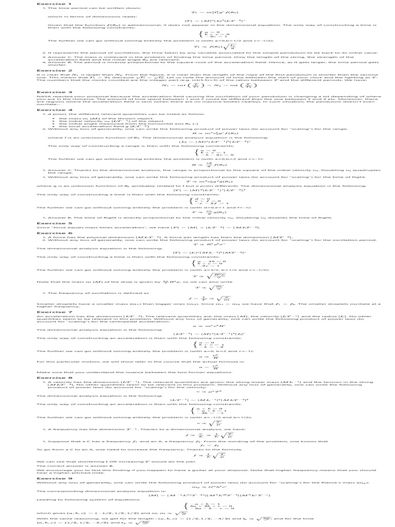 Dimensional Analysis of Oscillation Periods | PDF | Physical Quantities | Applied And ...