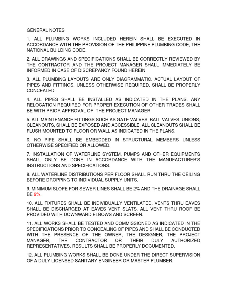 Reference Plumbing GENERAL NOTES | PDF