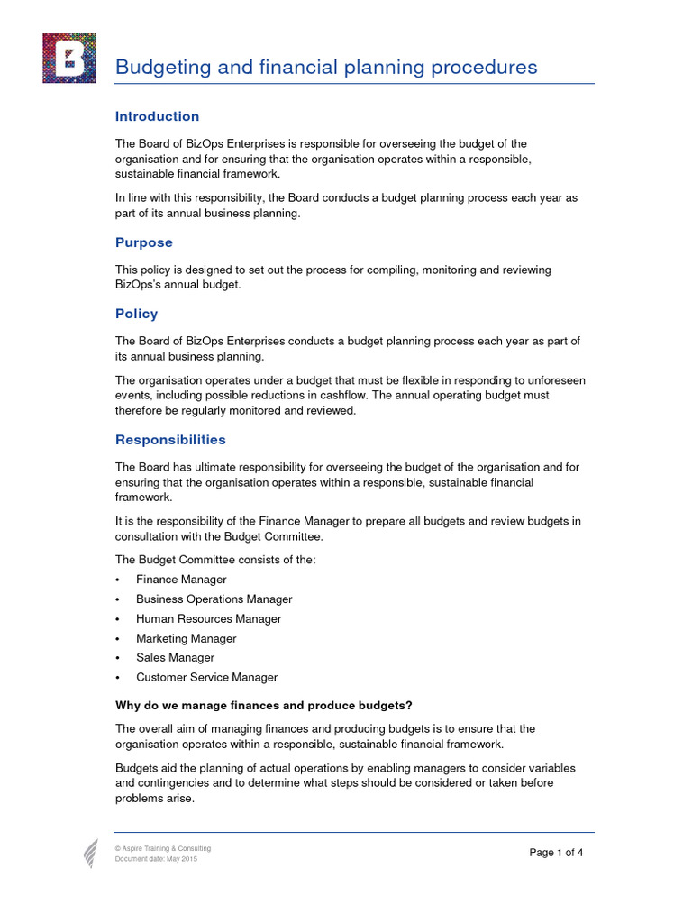 BSBFIN601 - Appendix A - Budgeting-And-Financial-Planning-Procedures ...