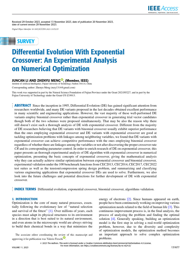 Differential Evolution With Exponential Crossover An Experimental ... Differential Evolution With Exponential Crossover An Experimental ...