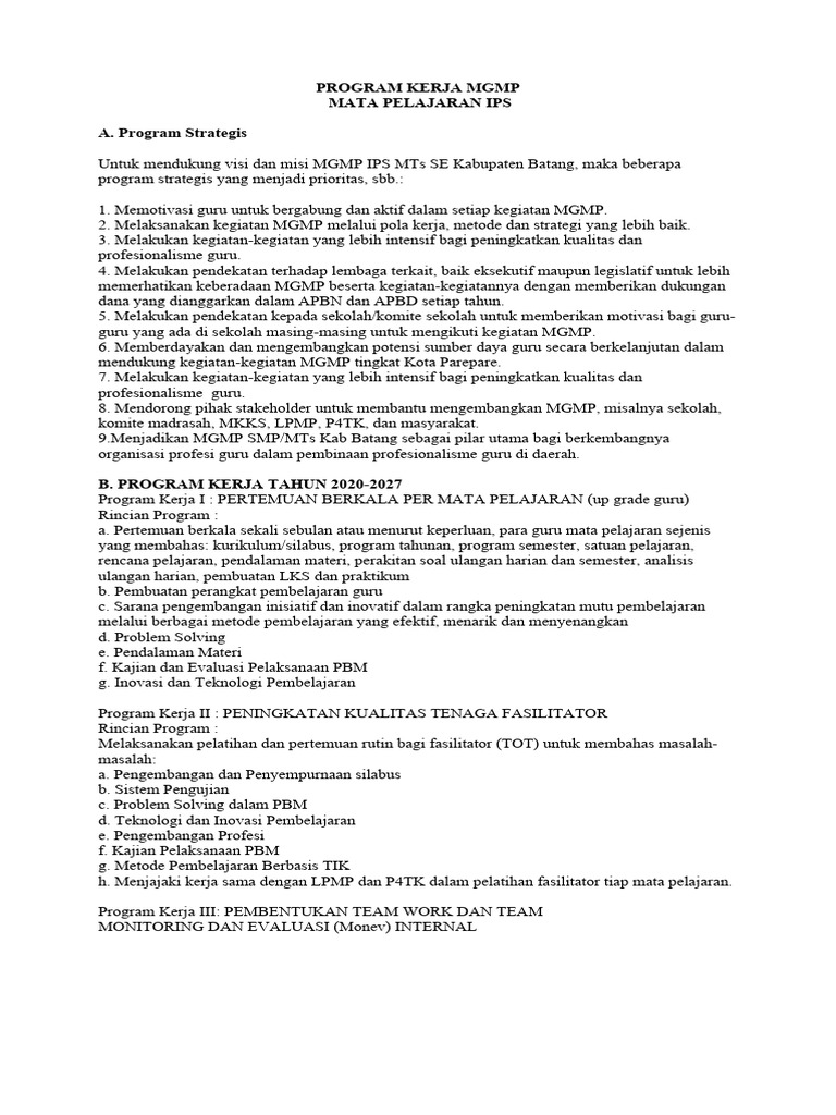 Program Kerja MGMP | PDF