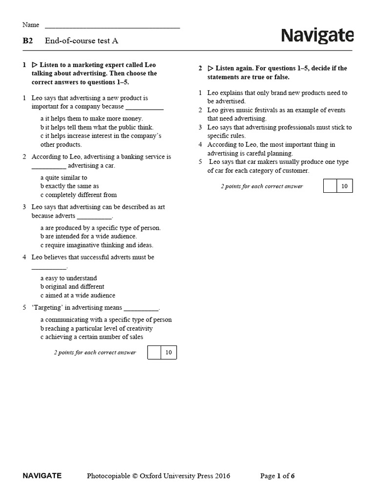 End-Of-Course Test A | Download Free PDF | Advertising