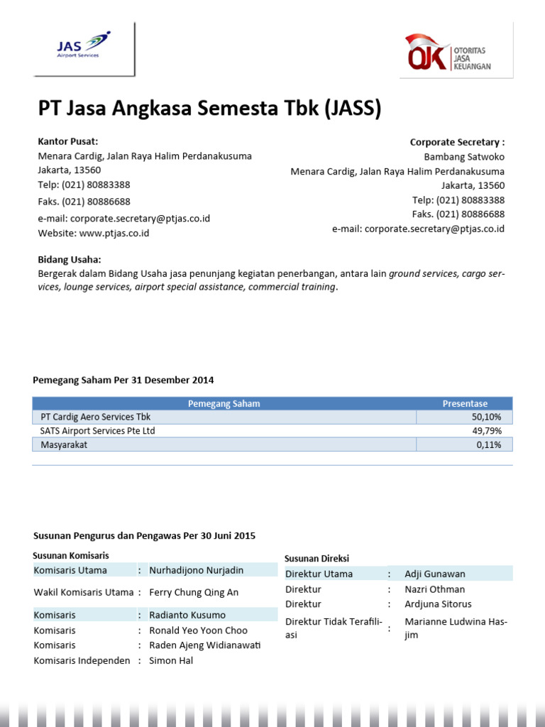 PT Jasa Angkasa Semesta TBK (JASS) | PDF