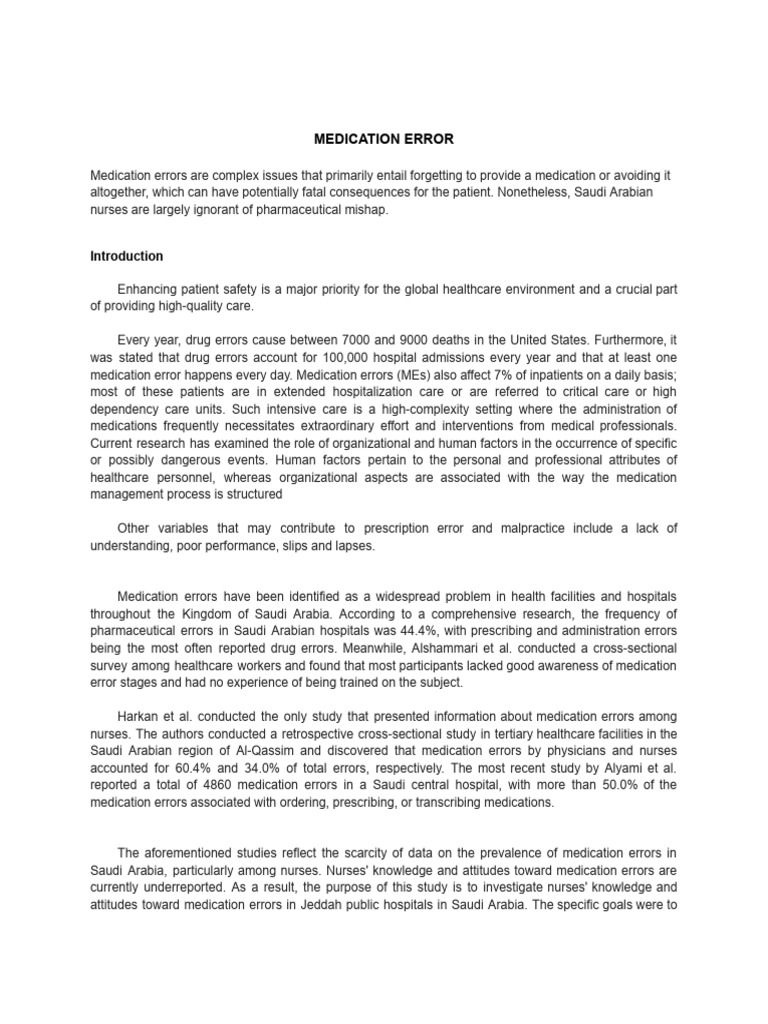 Medication Error | PDF | Medical Error | Patient