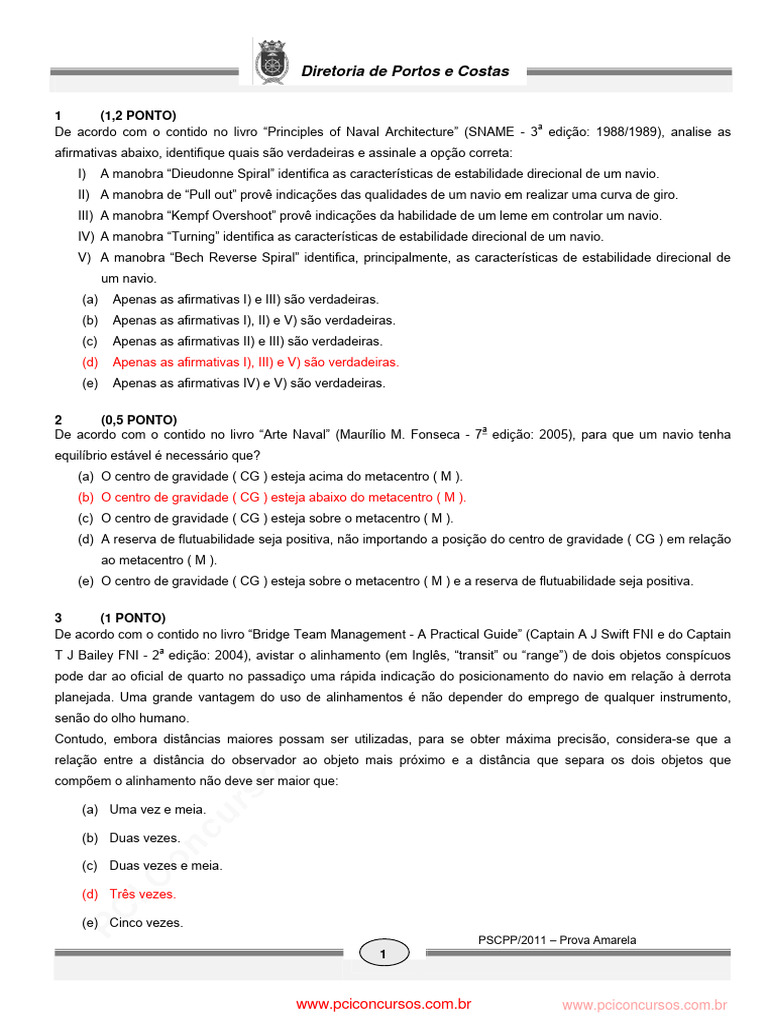 Prova Objetiva Com Gabarito 2011 1 | PDF