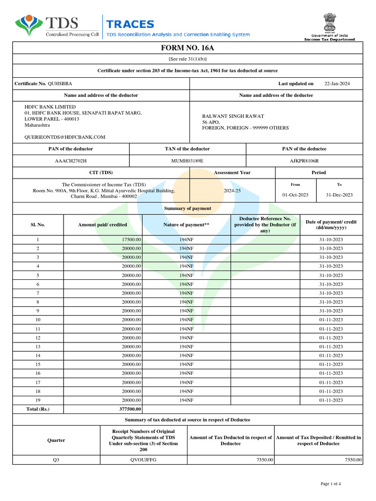 TDS Certificate | Download Free PDF | Securities (Finance) | Lease