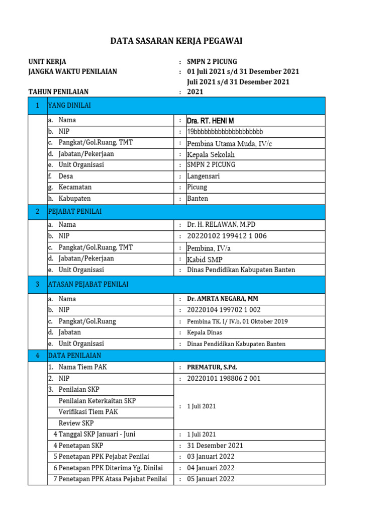 SKP Kepsek 2021 (Integrasi) | PDF