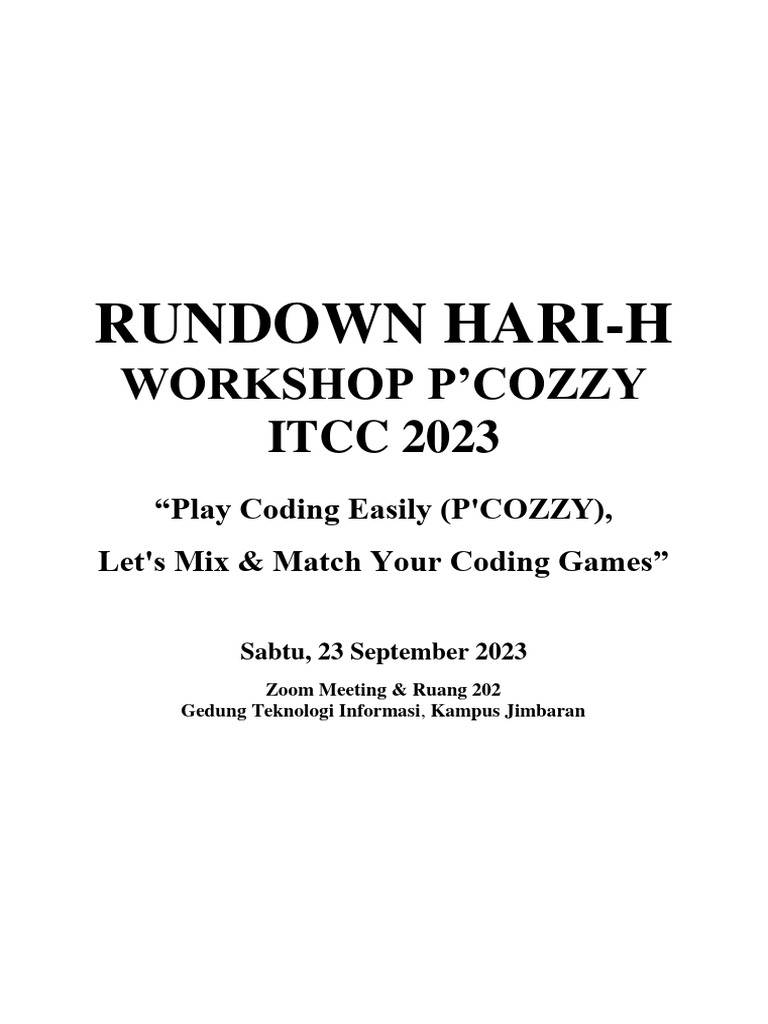 Rundown Peserta Workshop P'Cozzy ITCC 2023 | PDF