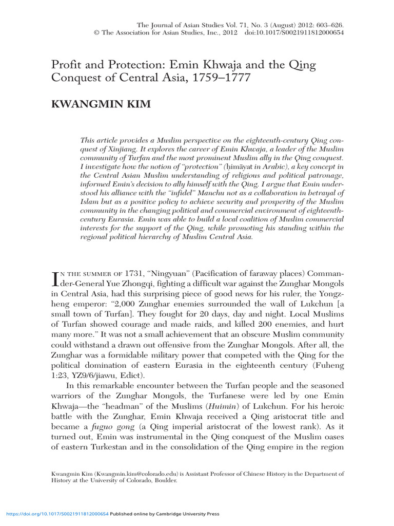 Profit and Protection Emin Khwaja and The Qing Conquest of Central Asia ...