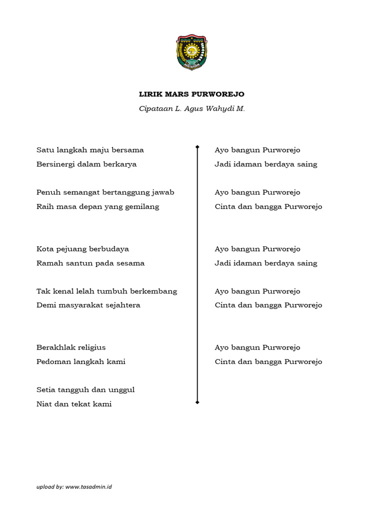 Lirik Lagu Mars Purworejo | PDF