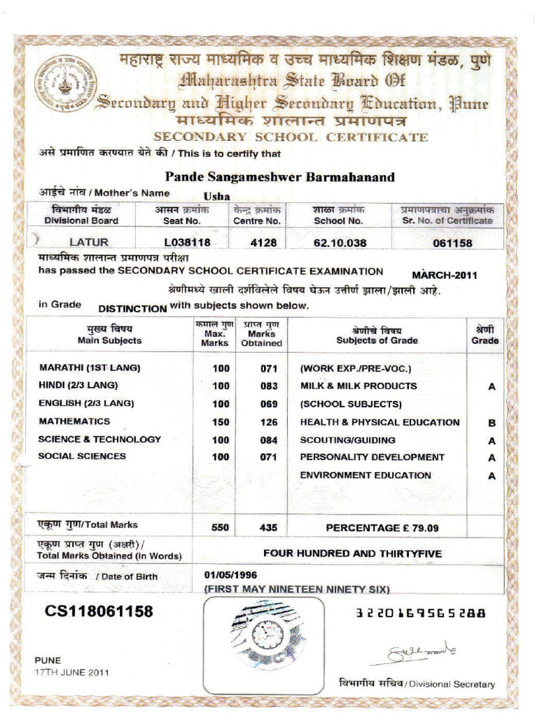 10 TH Marksheet | PDF