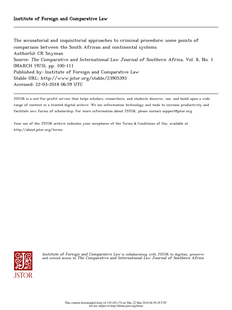 1975 The Accusatorial and Inquisitorial Approaches To Criminal ...