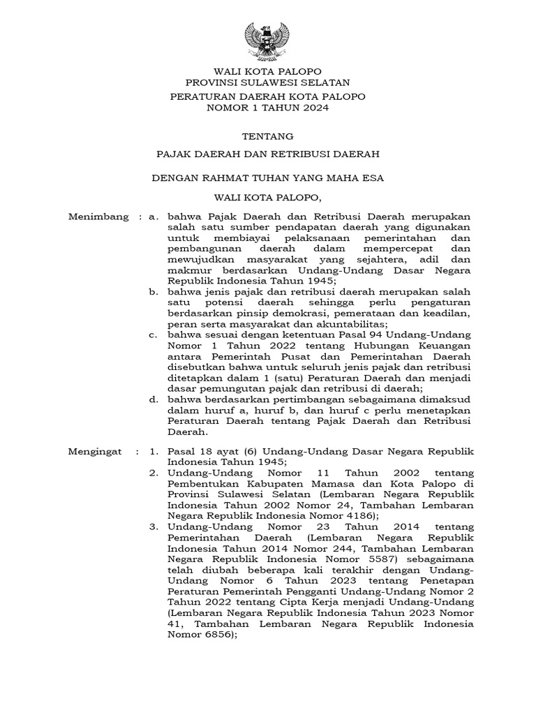 Ranperda - PDRD - Kota - Palopo 2024 | PDF