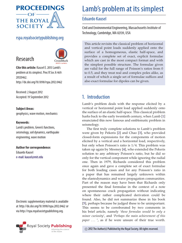 Simplified Lamb's Problem Solutions | PDF | Integral | Waves