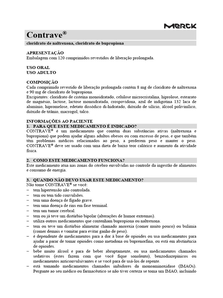 Contrave Bula | PDF | Opioide | Diabetes