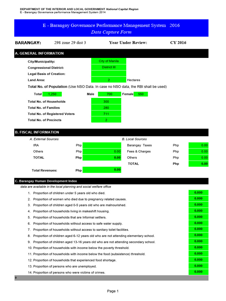 BGPMS Data Capture Form 2016 PDF Emergency Management Economies