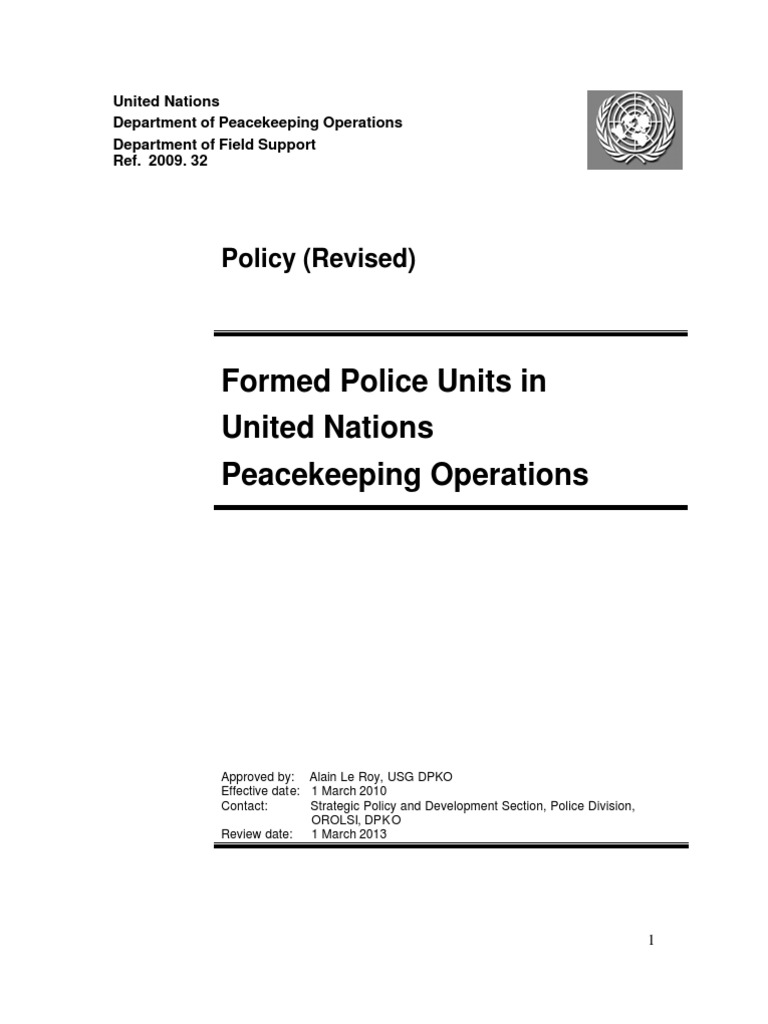 Formed Police Units in United Nations Peacekeeping Operations | PDF ...