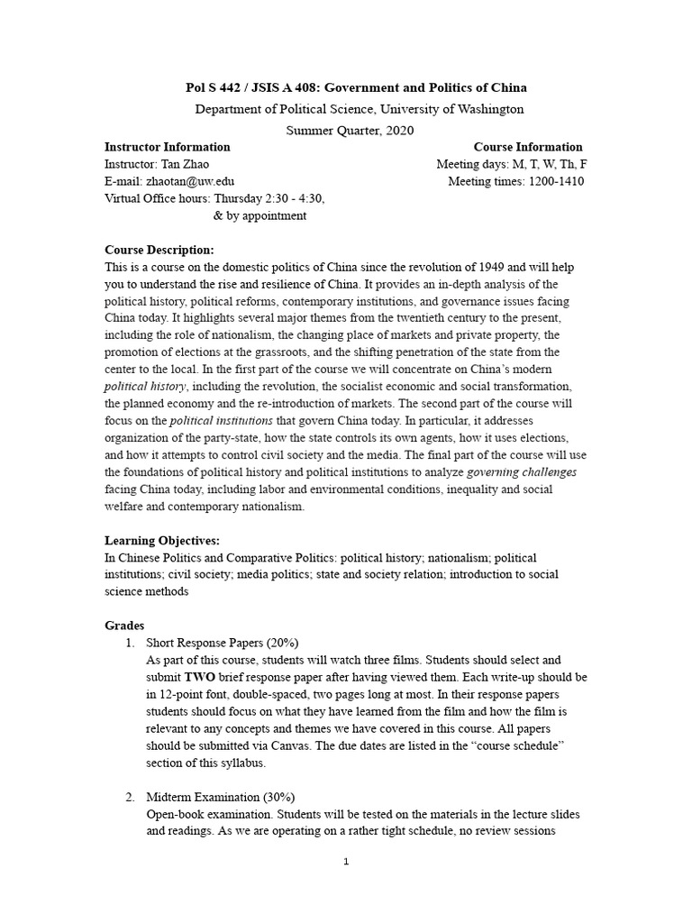 POLI S 442 Syllabus (Updated) - 1 | PDF