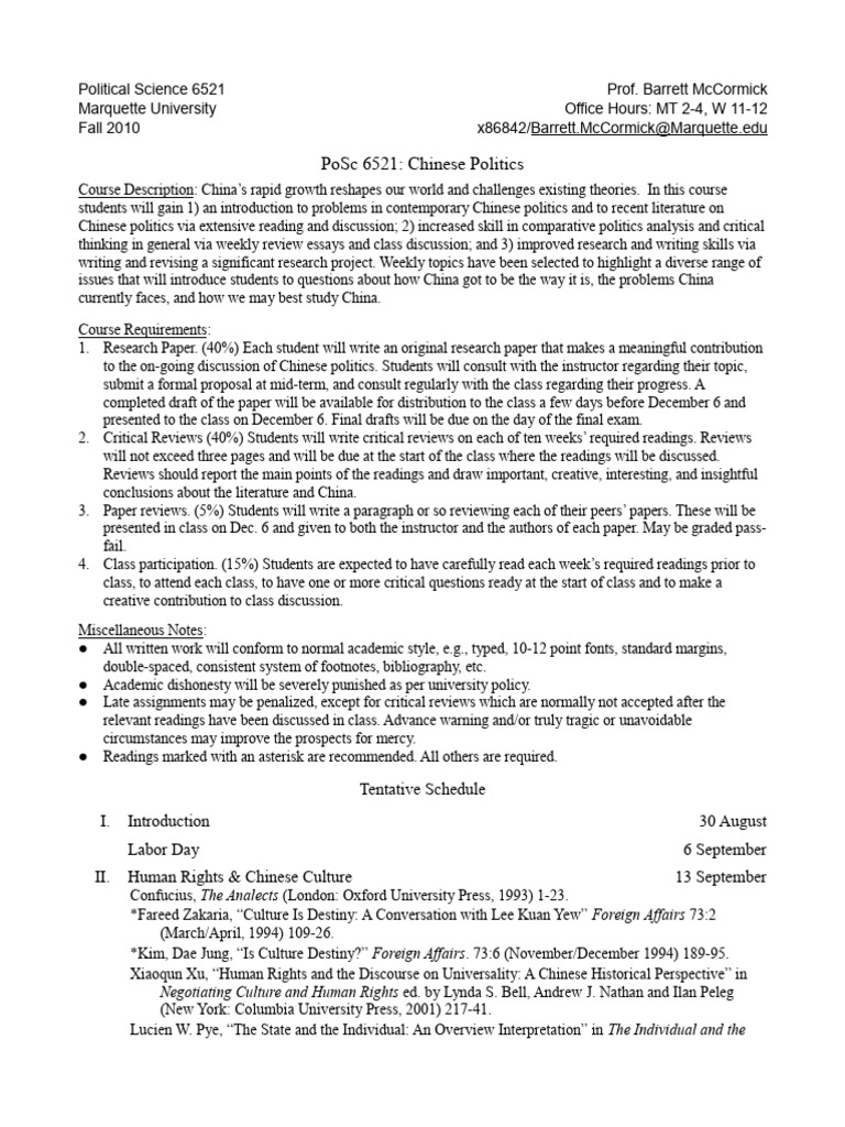 PoSc 6521 - Chinese Politics | PDF | Politics | Social Science