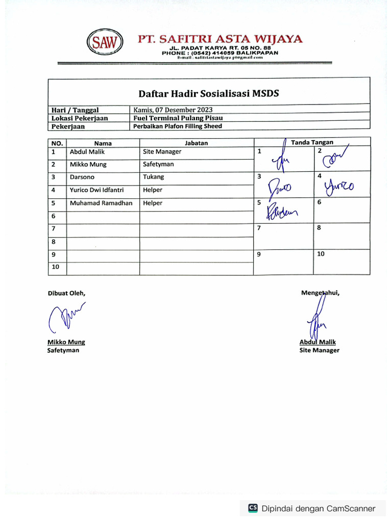 Sosialisasi Msds Filling Shed | PDF