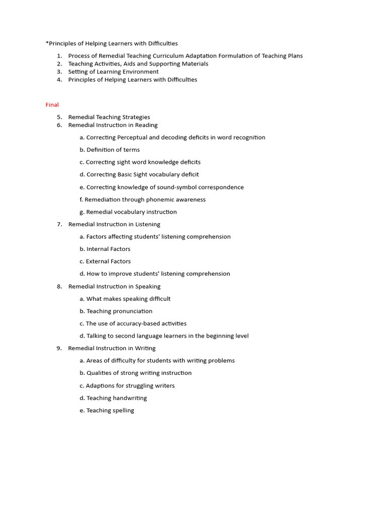 Remedial Instruction Strategies Overview | PDF