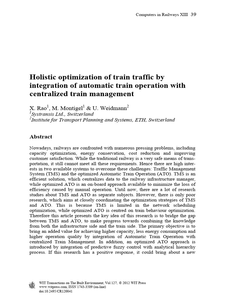 Holistic Optimization of Train Traffic by | PDF | Fuzzy Logic | Rail Transport