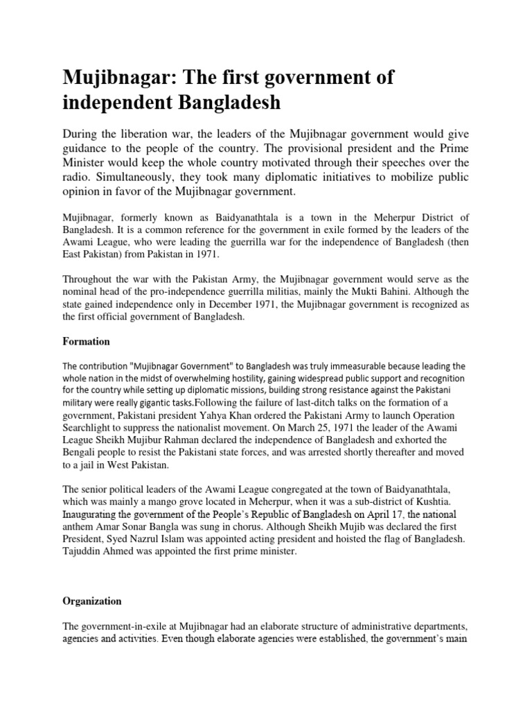 Mujibnagar Government | PDF | Bangladesh | South Asia