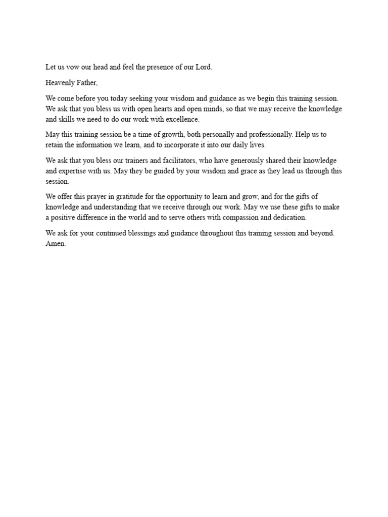Prayer for Training Session Guidance | PDF