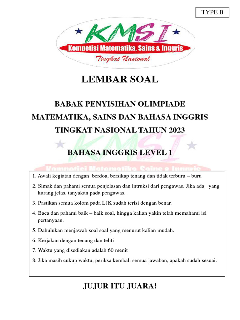 Soal Penyisihan Kmsi 2023 B.inggris Level 1 (Type B) | PDF | Foods ...