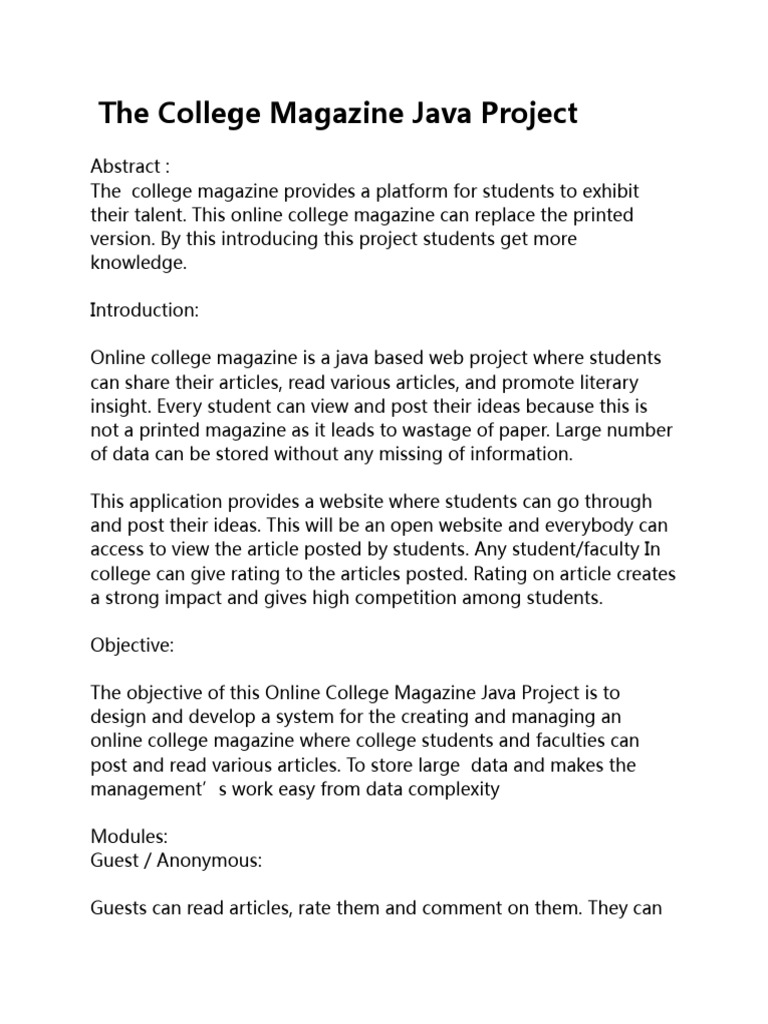 The College Magazine Java Project20240201100452 | PDF | Internet Forum | Computing