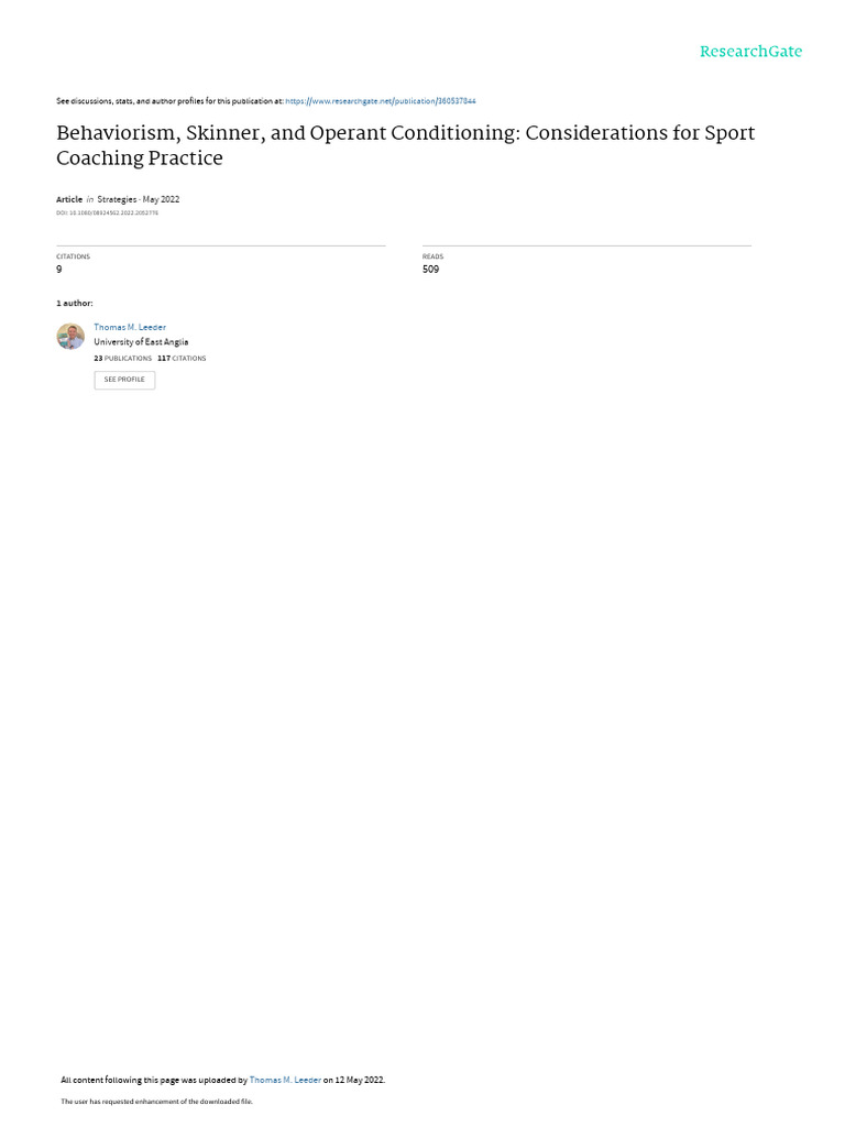 Operant Conditioning in Sport Coaching | PDF | Reinforcement | Behaviorism