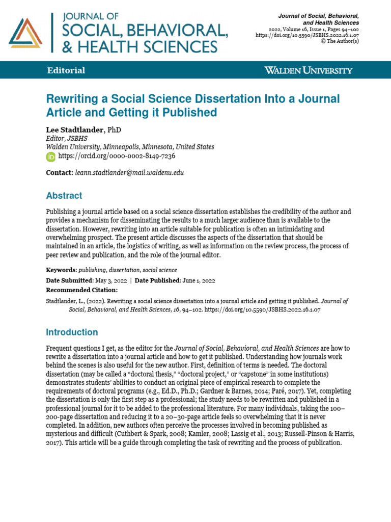 Rewriting and Publishing The Dissertation | PDF | Academic Journal | Thesis