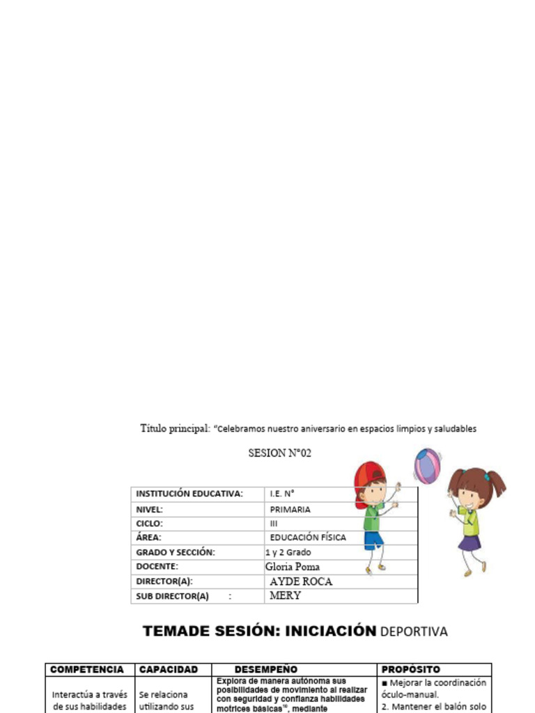 Sesion de 1y2 Grado Iniciacion Al Deporte | PDF
