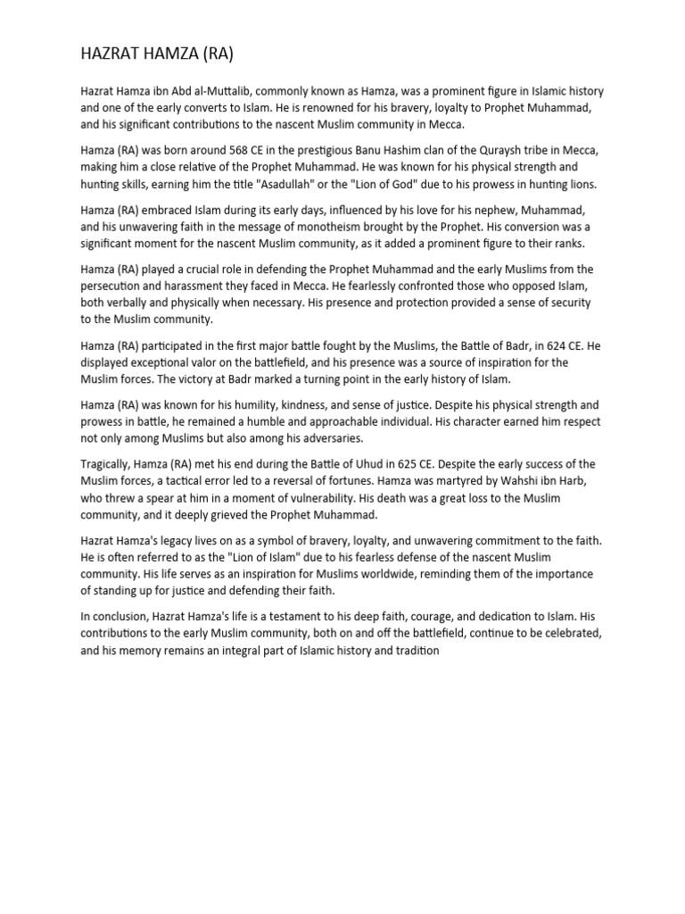 Hazrat Hamza Ibn Abd Al | PDF | Religion & Spirituality