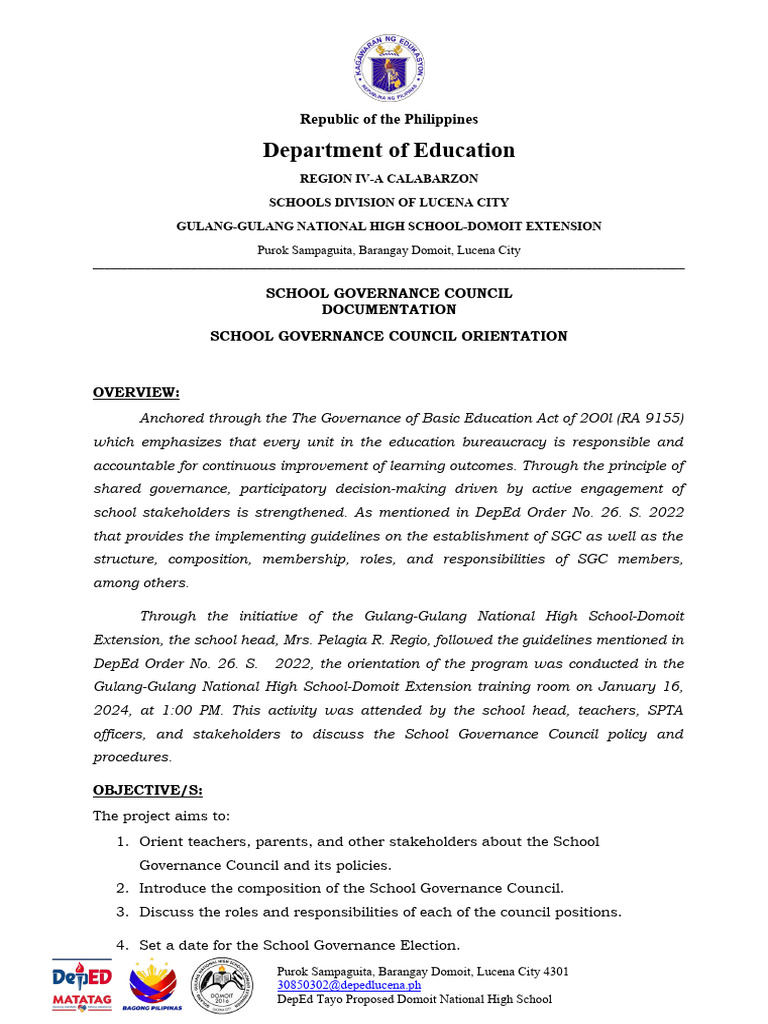 SGC Documentation Report Orientation | PDF | Governance | Government