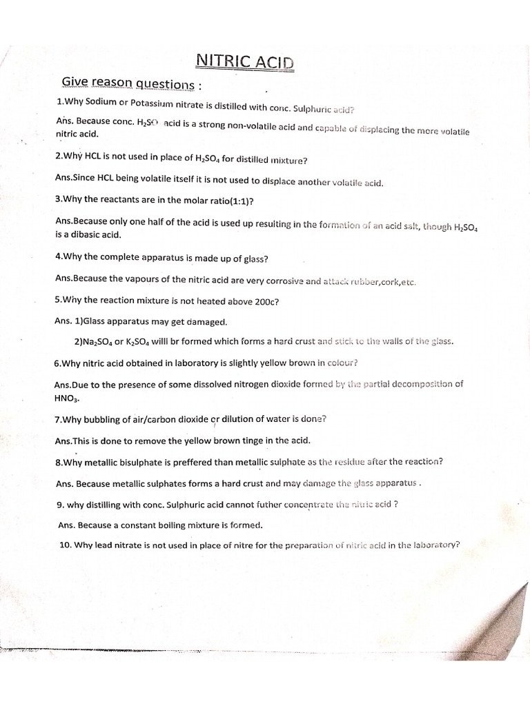 'Important Give Reasons' NITRIC ACID | PDF