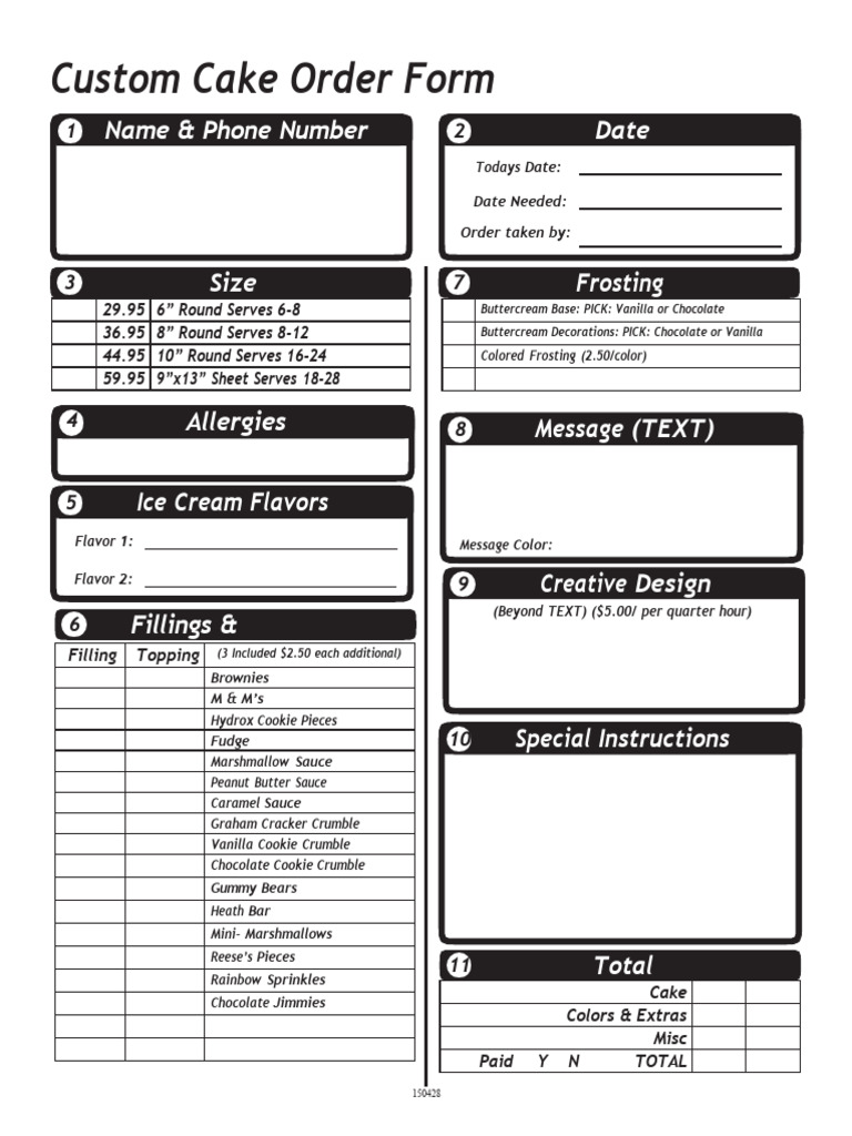Custom Cake Order Form | PDF